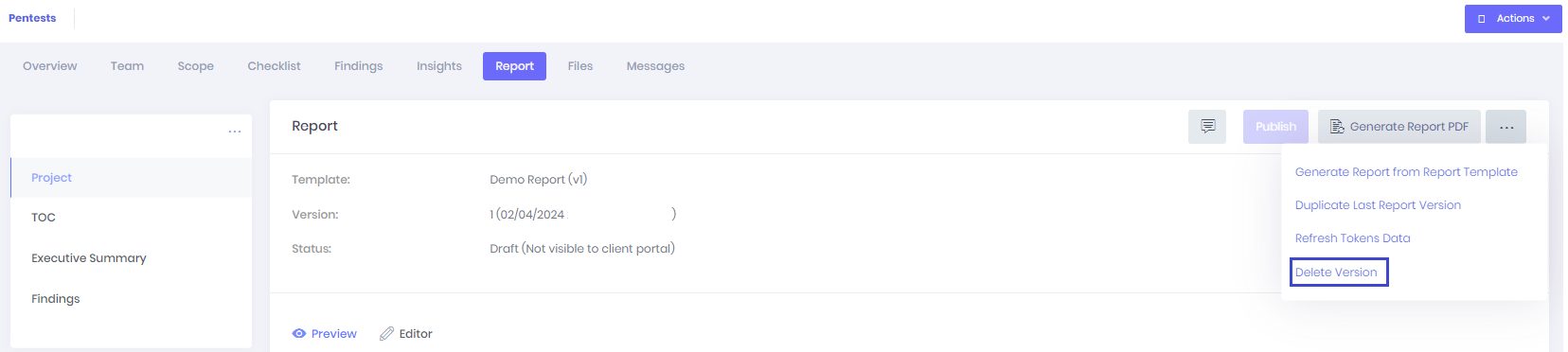 Generate, change, duplicate a Report Template in a Project – Cyver Support